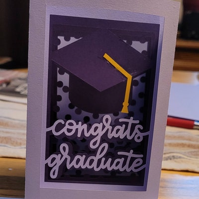 3D Congrats Graduate Shadowbox Card SVG Cut File folds Flat for High ...
