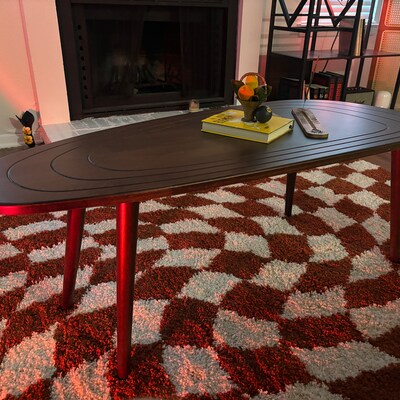 Wooden Oval Coffee Table Side Table, Rustic Mid Century Center Table ...