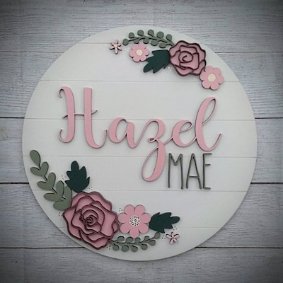 Rose Floral File SVG, Glowforge, Layered Flower, Flower Round Name Sign ...