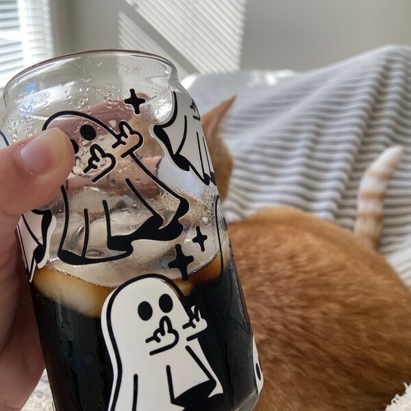 Ghost Beer Can Glass, Middle Finger Ghost Cup, Halloween Iced Coffee ...