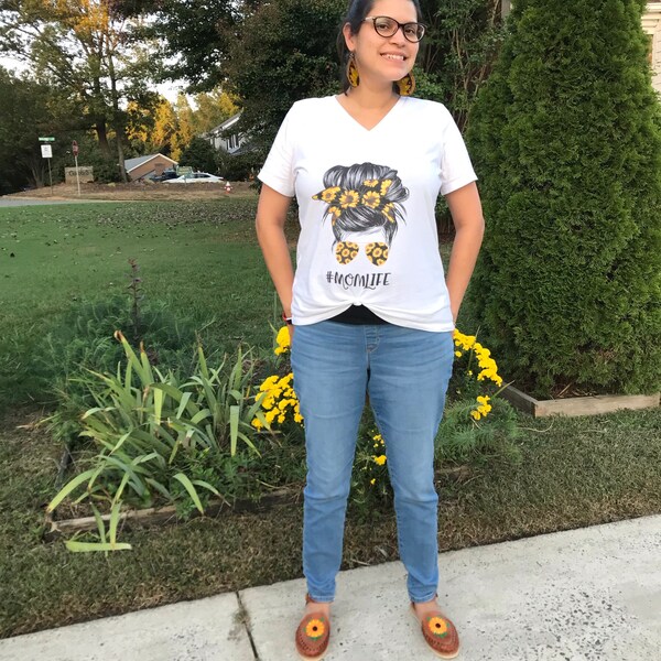 Mama Life Shirt, Sunglasses Mom Shirt, Sunflowers Bun Mom Shirt, Mother ...