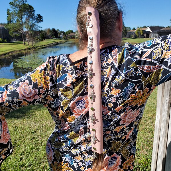 11 INCH BLACK Leather Motorcycle Hair Wrap| Hair Protector, Ponytail ...