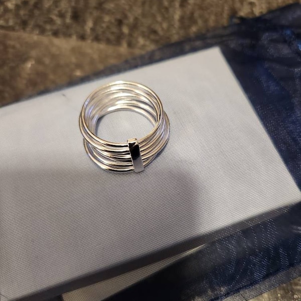Seven Band Silver Ring // 7 Band Silver Ring // Multi-band Silver Ring ...