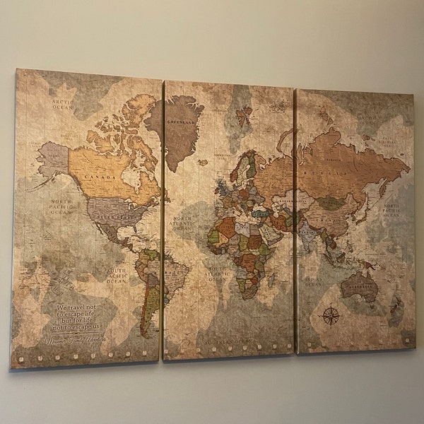 Push Pin Travel Map of World, Personalized Gift for Travelers, Modern ...