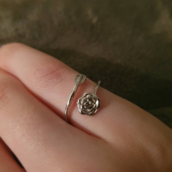Rose Wrap Ring in Sterling Silver, Flower Ring, Silver Rose Ring ...