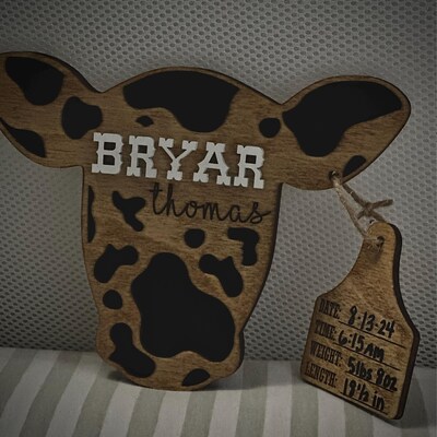 Baby Boy Cow Birth Stats Sign / Boy Nursery / Cattle Tag Hospital Door ...