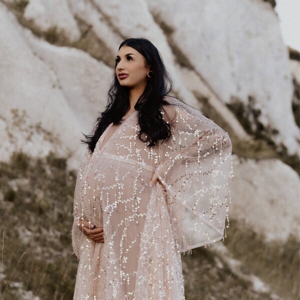 Ready to Ship Free Size Gold/champagne Sequin Maternity Dress for Photo ...