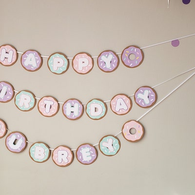 Donut Birthday Banner Donut Theme Party Happy Birthday Banner ...