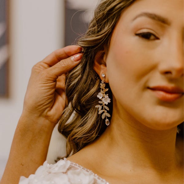 Boho Bridal Earrings, Flowers Big Earrings, Boho Bridal Accessories ...