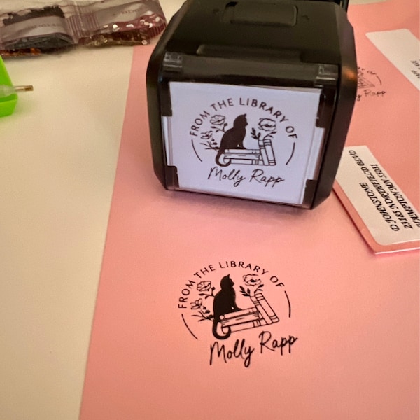 Book Embosser Book Stamp, Personalized Cat Book Stamp, From the Library ...