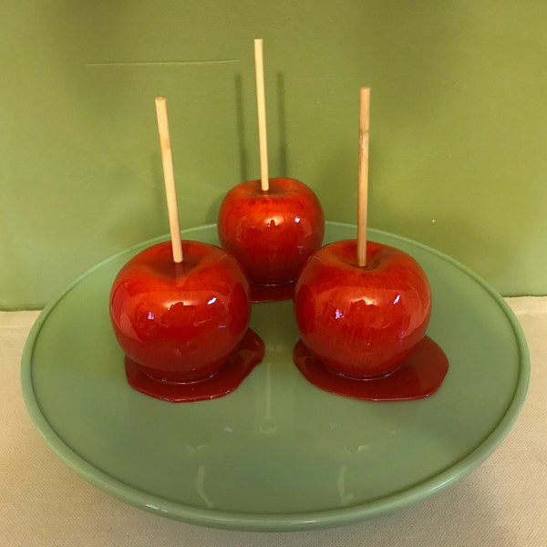 One Lifelike Faux Red Candy Apple, 7-inch Artificial Fall Decor Fruit ...