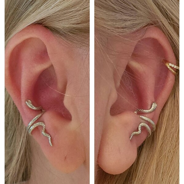 Gold Snake Ear Cuff Climber Earring, Sterling Silver Snake Conch Ear ...