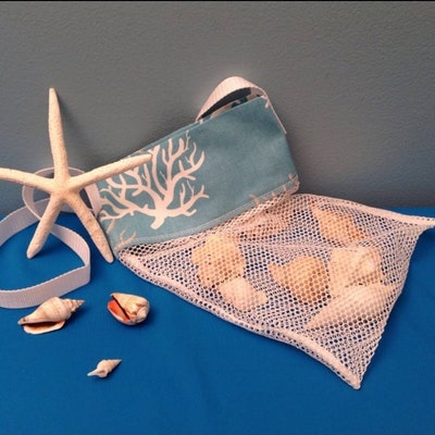 Seashell Bag, Stripes, Shell Collecting Bag, Scallop Bag, Adult, Kids ...