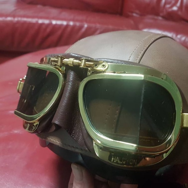 Halcyon Racing Goggles, Black Painted Brass Frames, Black Leather, for ...