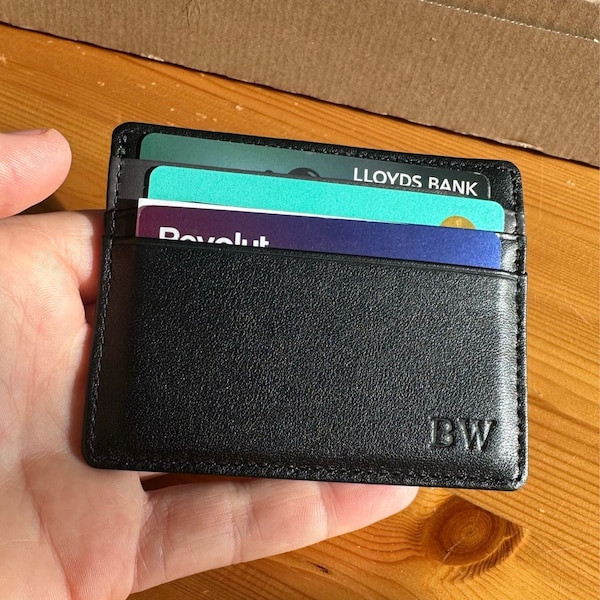 Personalised Leather Card Holder, Slim RFID Blocking Wallet, Custom ...