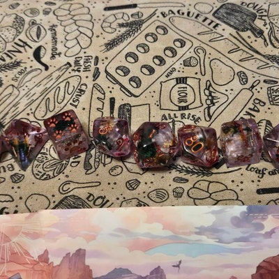 Pink Flowers and Moss Dice Set, TTRPG Dice, Polyhedral Dice, D&D Dice ...