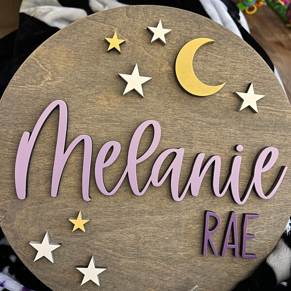 Moon and Stars Nursery Sign Custom Baby Name Sign Nursery 3D Sign ...