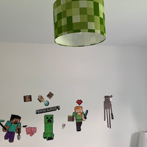 Minecraft Lampshade Boys Birthday Gift Light Shade Green Pixelated ...