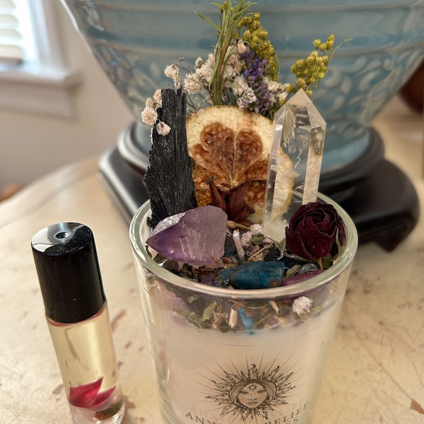Anxiety Relief & Happiness Intention Candle Packed With Crystals, Herbs ...