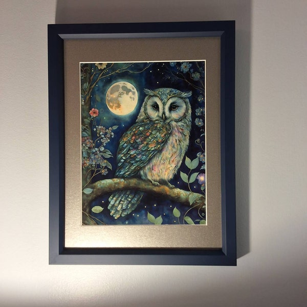 Moonlight Owl 5x7 Altar Print, Direct From Artist, Whimsical Owl Art ...