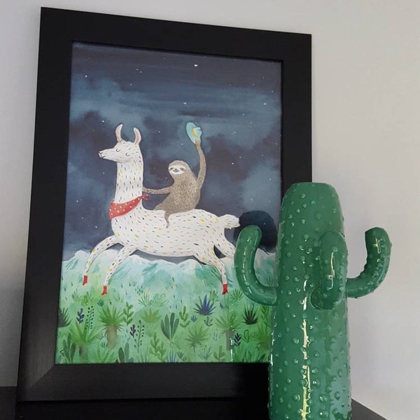 Sloth Riding Lama A3 Print, Sloth Illustration, Lama Adventures Print ...