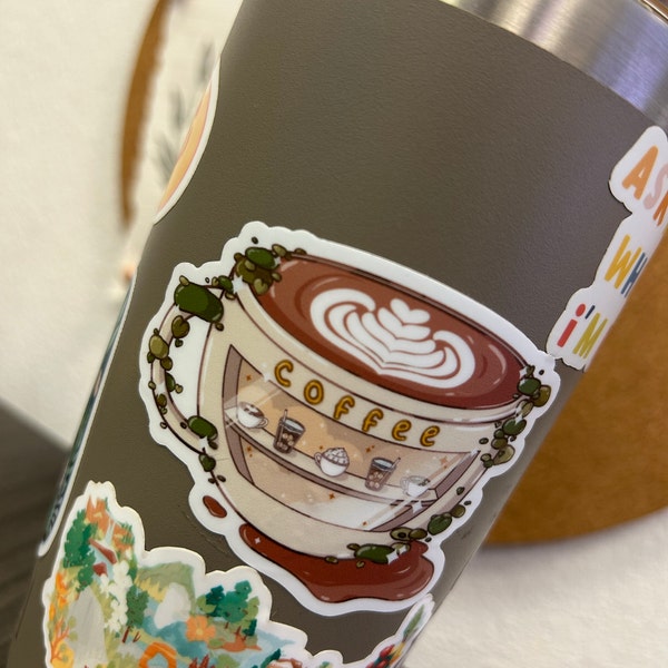Cute Coffee Shop Sticker | Cute Coffee Sticker | Coffee Sticker ...