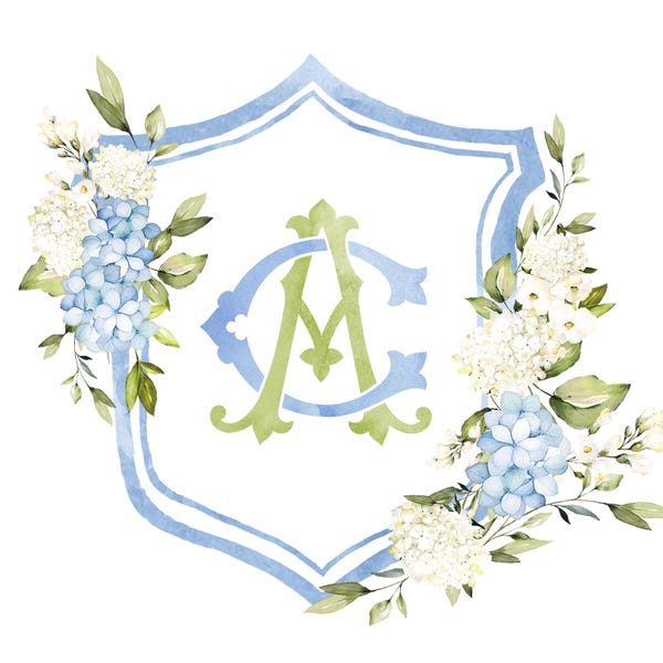 Hydrangea Flower Wedding Crest - Monogram Crest - Hydrangea Floral ...