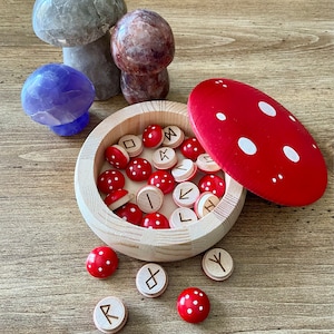 Mushroom Red Wood Rune Set Maple Norse Box Hand Painted - Etsy