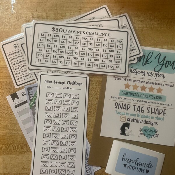 Savings Challenge Bundle, Laminated Savings Tracker, A6 Cash Envelopes ...