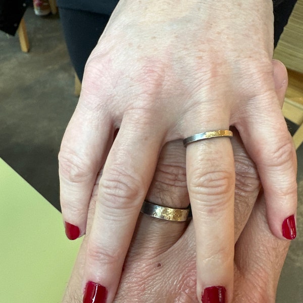 Sterling Silver & 24K Gold Keum Boo Ring Set, Matching Rings, Unique ...