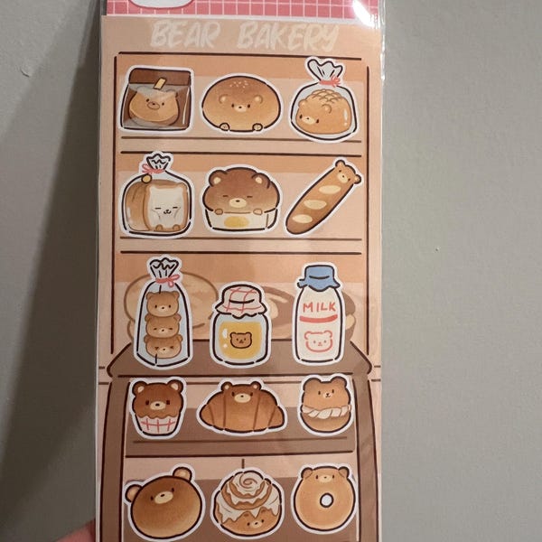 Bear Bakery Sticker Sheet • Kawaii Food • Hand Drawn • Glossy Stickers ...