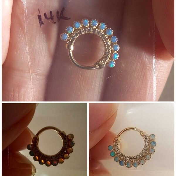 14k Gold Daith Piercing ,septum,blue Opal Clicker Ring..16g..8mm(5/16 ...