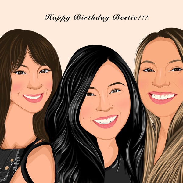 Bestie's Birthday Portrait Painting, Faceless Portrait, Personalized ...