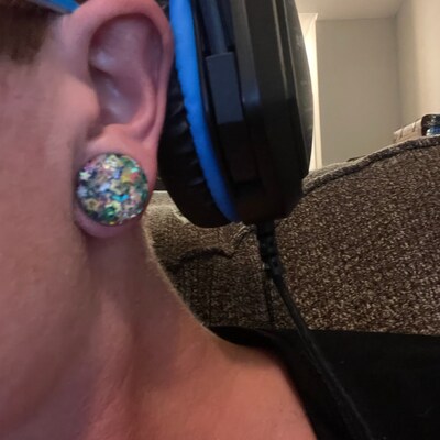 PAIR 80s Themed Plugs Gauges Plugs and Tunnels Magnified Glitter Plugs ...