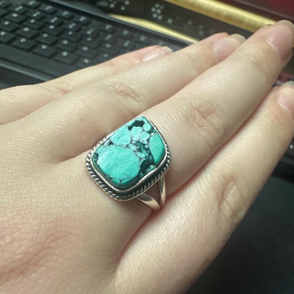 Raw Turquoise Ring, Sterling Silver Rings for Women, Natural Uncut ...