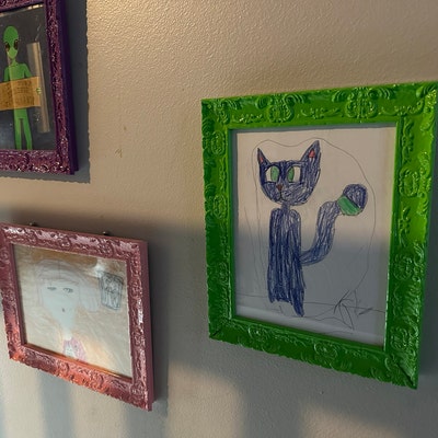 Victorian Glossy Picture Frames Lacquer Ornate Funky Aqua Green Yellow ...