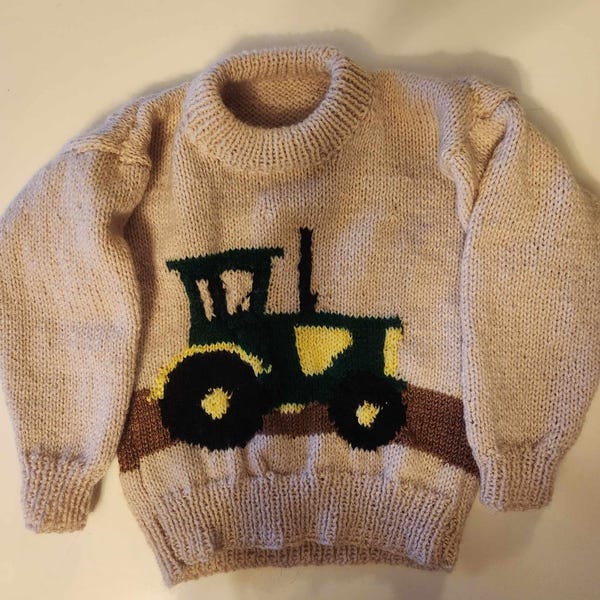 Tractor Farm Sweater Baby Children Knitting Pattern Aran Wool 22" -28 ...