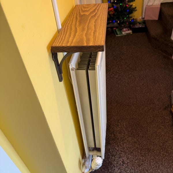 Rustic Solid Wood Radiator Shelf With Cast Iron Brackets | Handcrafted ...