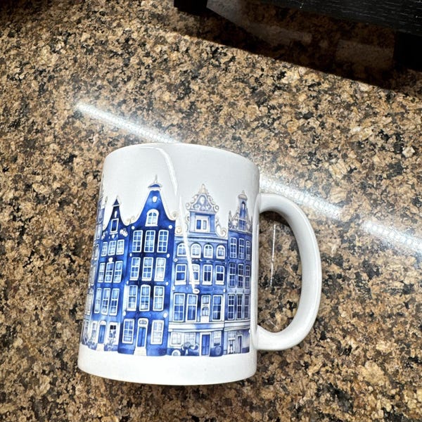 Coffee Mug Amsterdam Canal Houses Watercolor Delft Blue Style Designer ...