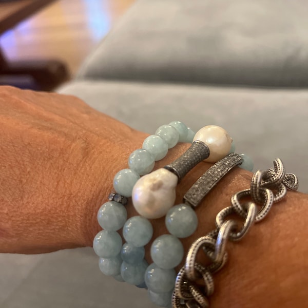 AAA Natural Cloudy Blue Aquamarine Stone Bead. 4mm 6mm 8mm 10mm 12mm Round Bead. Cloudy Natural ...