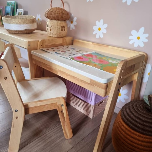 Kid Table and Chair Set, Kids Learning Table, Montessori Kid Furniture ...