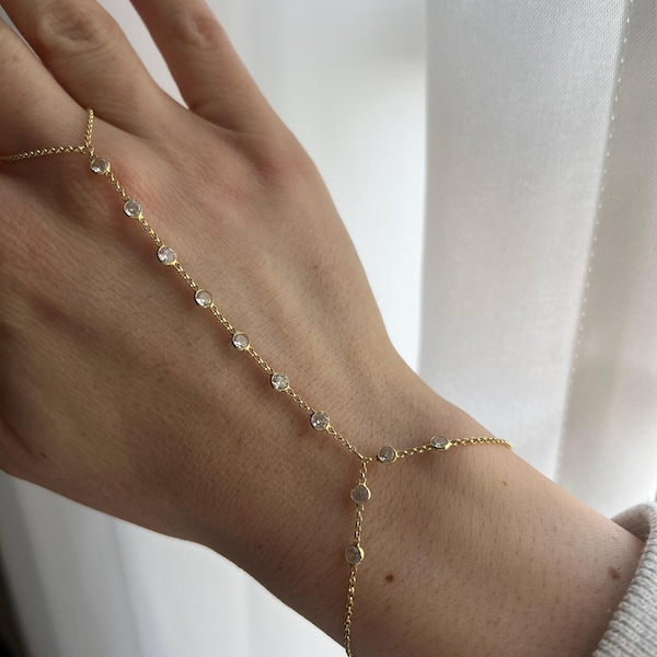 Birthstone Hand Chain, Hand Chain Ring, Anniversary Gift, Gold Chain ...