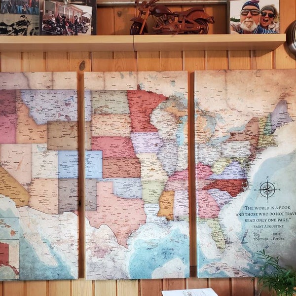 USA Push Pin Travel Map || Vintage Personalized USA Map || Old Usa Push ...