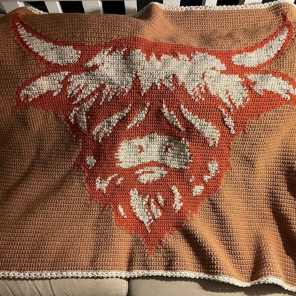 Highland Cow Single Crochet or C2C Graph - Highland Cow Crochet Graph ...