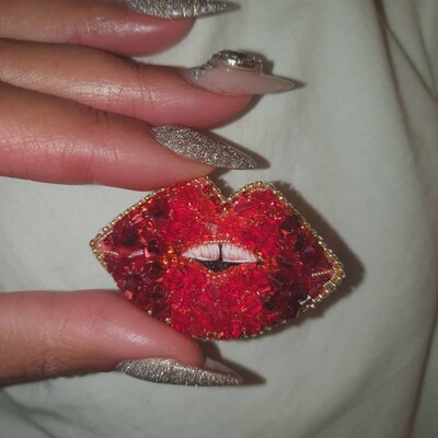 Beaded Red Lips Brooch Big Lips With Teeth Pin - Etsy