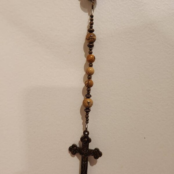 Mens BLACK Onyx 24" Rosary Papal Cross Ferula Catholic Necklace BLACK ...