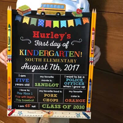First Day of Kindergarten Sign BOYS, First Day of School Sign ...