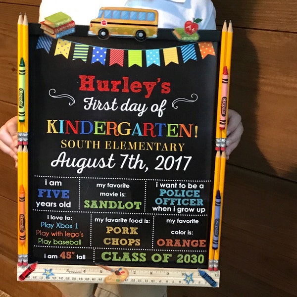 First Day of Kindergarten Sign BOYS, First Day of School Sign ...