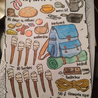 Explorer's Pack Visual Aid Coloring Page Digital Download D&D 5e ...