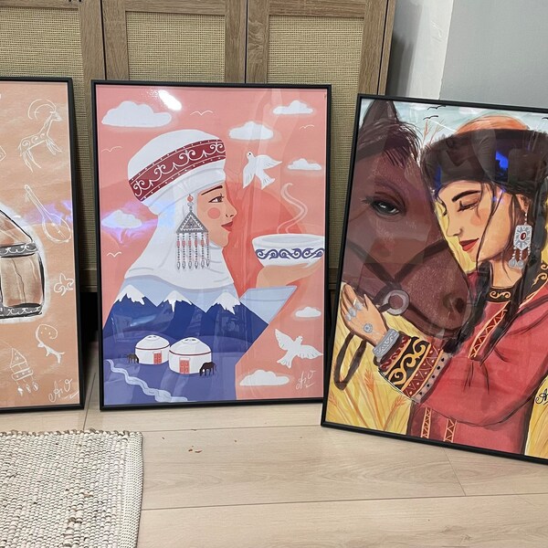 Kazakh Girl, Barys, Landscape, Yurt, Heavyweight Unisex Crewneck T ...